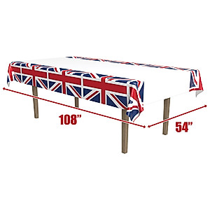 Beistle 54747 2Piece Union Jack Tablecovers, 54" x 108", Red/White/Blue