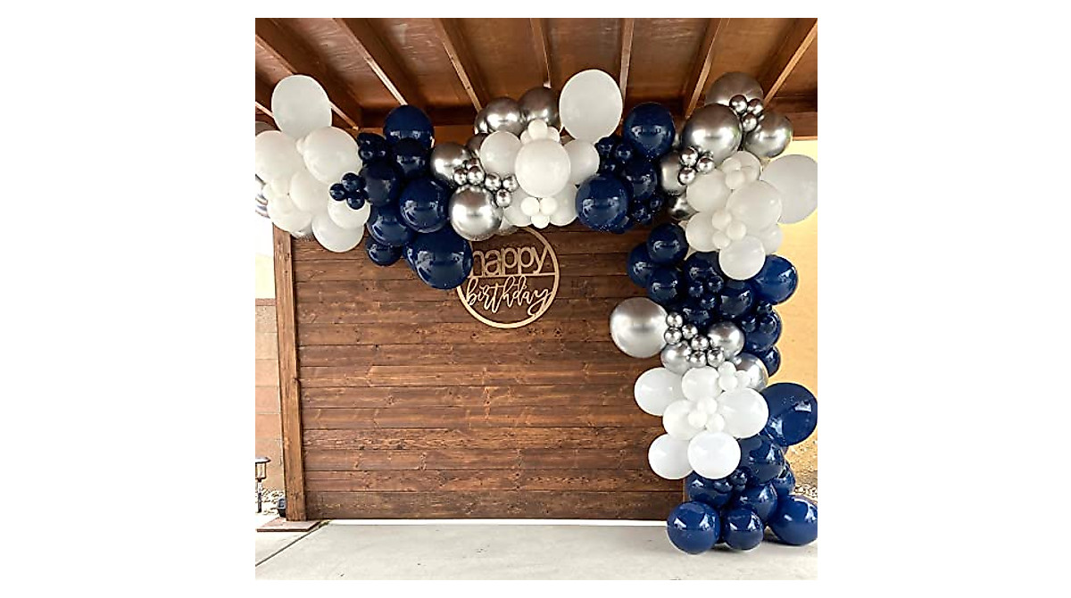 Navy Blue Silver Balloon Garland Arch Kit for Parties and Celebrations