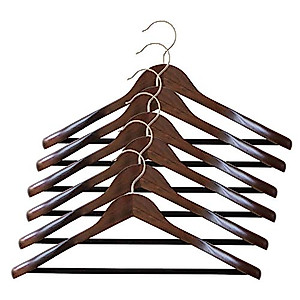 B&C Home Goods Set of 6 Luxury Wooden Hangers - Extra Wide Wood Coat Suit Hangers with Velvet Bar for Coats Clothes and Pants - Wide Shoulder