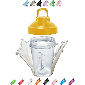 Blender Shaker Bottle Classic Loop Top& Stainless Whisk Ball-Protein Small-16 oz Whisk Ball, Secure Screw-On Lid, Dishwasher Safe & BPA Free Sports Bottle, YellowClear, Clear Body-16 Oz