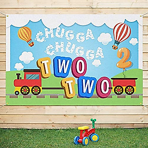 PAKBOOM Chugga Chugga Two Two Backdrop Banner Background - 2nd Train Birthday Decorations Party Supplies - 3.9 x 5.9ft