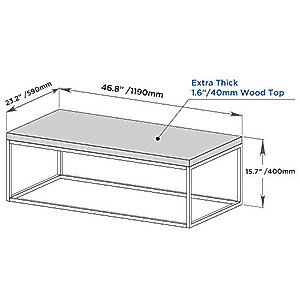 CENSI Black Marble Coffee Table for Living Room, 47 Inch Modern Industrial Rectangular Wood and Metal Center Coffee Table