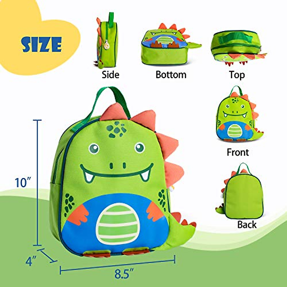 CLOVERCAT Dinosaur Lunch Box for Boys - Cute Insulated Reusable Toddler Lunch Box with Container Cooler - Toddler Lunch Bag Tote Perfect for School, Picnic, Travel, & Outdoors