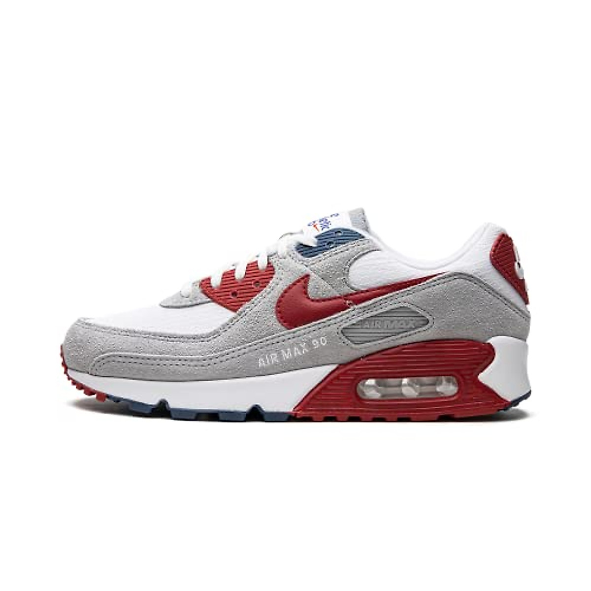 Nike Men's Air Max 90 Running Shoes, White/Grey-red-blue, 8
