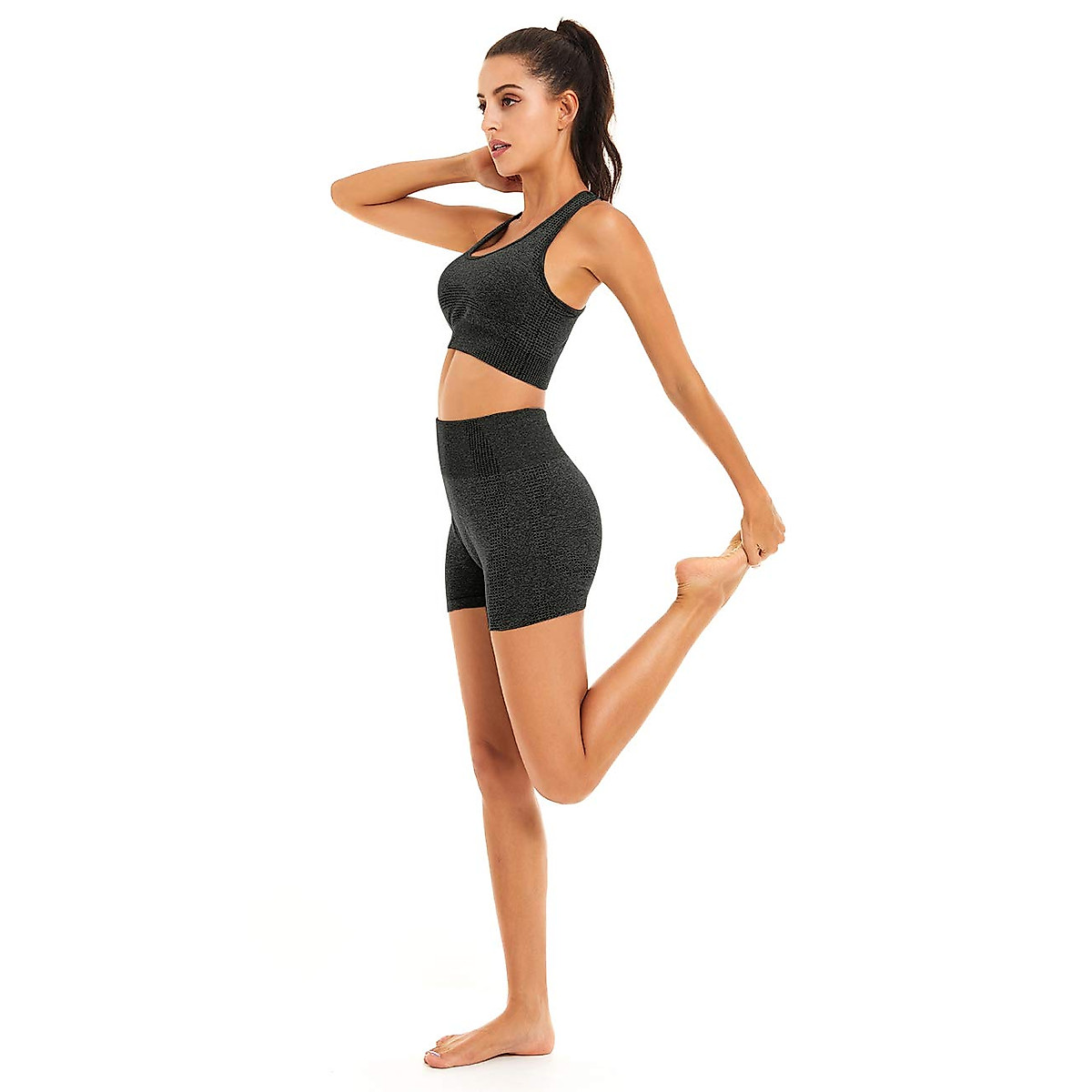 Toplook Women Seamless Yoga Workout Set 2 Piece Outfits Gym Shorts Sports Bra (Black, Large)