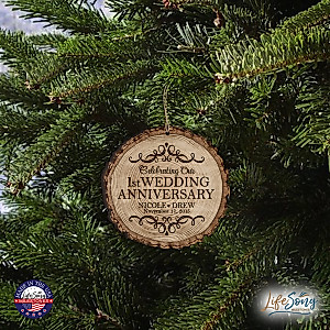 LifeSong Milestones Personalized 1st Anniversary Bark Style Christmas Ornament for 1 Year of Marriage - One Year Wedding Keepsake Gift for Parents Husband Wife him her 3.25” (Bark)