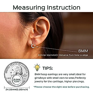 ChicSilver 925 Sterling Silver Small Hoop Earrings for Women White Gold Plated Silver Huggie Hoop Earrings Tiny Hypoallergenic Lightweight Cartilage Earring - 8MM