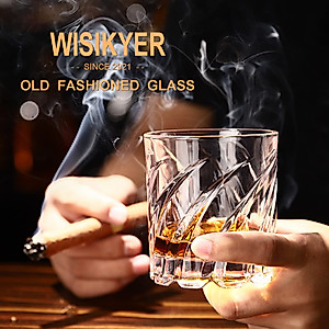 WISIKYER Whiskey Glasses Set 4, Spinning Bourbon Glass with Luxury Box Rotating Old Fashioned Rocks Glass Gifts on Birthday/Retirement/Anniversary, Scotch Glass Cup Gifts for Men