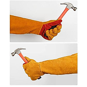 23.6 Inch Long Sleeves Leather Welding Gloves Leather welding gloves, heat-resistant and wear-resistant welding gloves and hand protectors, fire-resistant boot protectors,tools and gifts for men dad