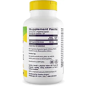 Healthy Origins Eggshell Membrane (NEM), 500 mg - Natural Collagen and Joint Support Supplement - Gluten-Free Supplement - 120 Veggie Capsules