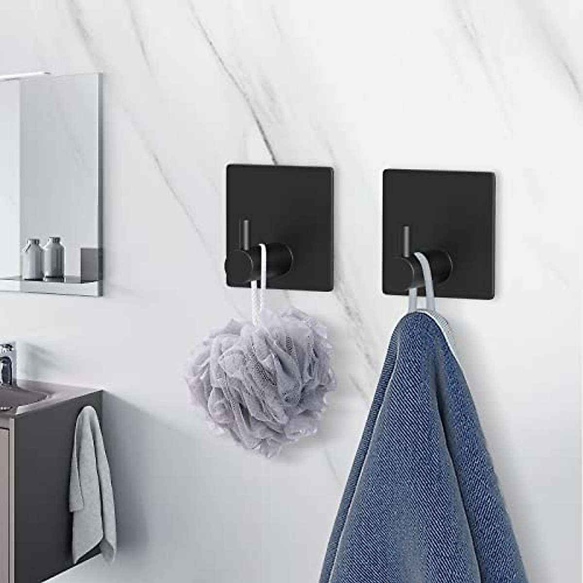 PMMASTO Adhesive Hooks Heavy Duty Stick on Wall Waterproof Aluminum Towel Hooks Door Hooks Adhesive Towel Hooks Adhesive Holders for Hanging Hat Towel Coat Robe Clothes Bathroom Bedroom 6PC (Black)