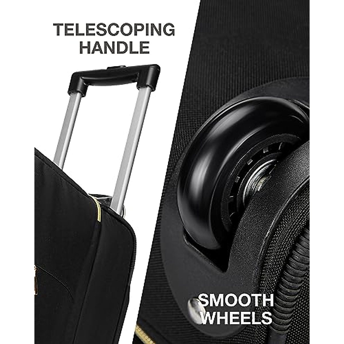 Rolling Duffle Bag with Wheels 21", BAGSMART Carry-on Luggage Large Travel Bag with Shoes Compartment, Weekender Overnight Bag for Travel, Business Trips(Black)