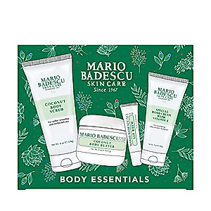 Mario Badescu Best of Body Essentials 4 Piece Kit, Skincare Gift Set Includes Lip Balm, Coconut Scrub, Coconut Body Butter & Special Hand Cream With Vitamin E