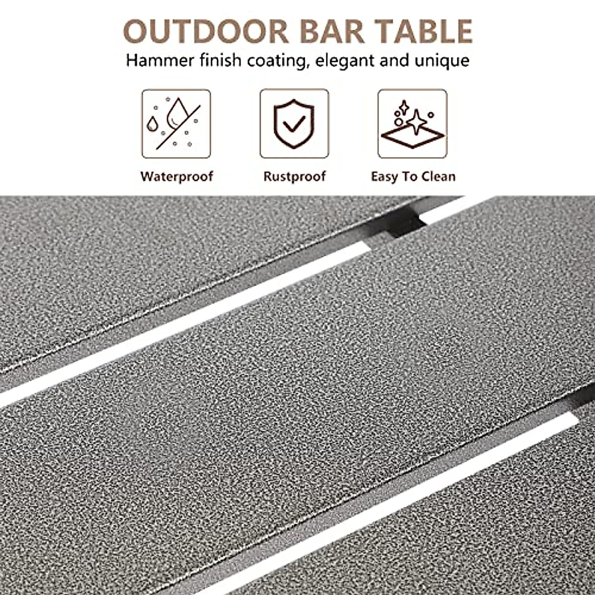 ONLYCTR Outdoor Bar Table, Patio Counter Height Bar Table, 55" Rectangle Bar Table for Patio, Garden, Yard, Balcony, Poolside (Grey, 55inch-Length)