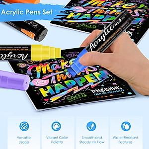 Acrylic Paint Markers, 10 Jumbo Colored Markers, 15mm Jumbo Felt Tip, Waterproof and Permanent Ink Paint Pens for Rock Painting, Stone, Ceramic, Glass, Wood, Canvas, Outdoor Paintings,Signs