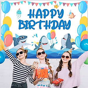 Shark Party Decorations Happy Birthday Banner Shark Party Supplies Animal Fish Shark Themed Under The Sea Decor for Baby Shower Boys 1st Birthday Party Decorations Backdrop Favors Photo Booth Props