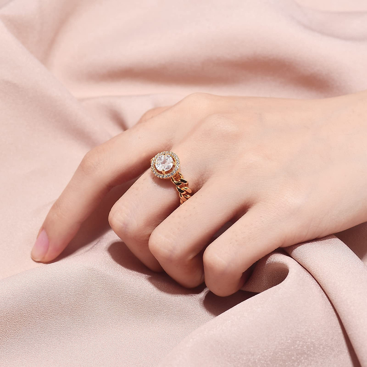 AllenCOCO Gold Cubic Zirconia Ring for Women Trendy Ring 14k