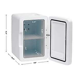 Chefman - Iceman Mirrored Beauty Fridge With LED Lighting, 6L Portable White Mini Refrigerator, Skin Care, Makeup Storage, Chill Cosmetics & Face Masks, Small For Desktop Or Travel, Cool & Heat
