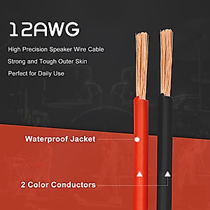 Askcable 12 Gauge 50 Feet Speaker Wire Cable 12AWG Speaker Wire 2 Conductors Wire Extension Cord Great Use for Car Speakers Stereos Home Theater Speakers Surround Sound Radio Black Red
