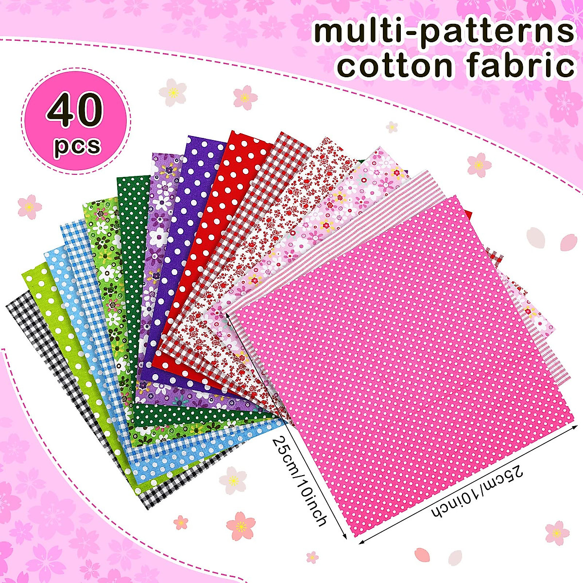 40 Pcs 10 x 10 Inches Cotton Fabric Bundle Squares Precut Fabric Squares Multi Color Floral Fat Squares Sheets for Kids DIY Craft Quilting Sewing (Fresh Patterns)