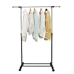 VEAREAR Standard Rod Simple Rolling Metal Clothing Rack, Garment Rack Organizer, Freestanding Hanger with Wheels, Metal Garment Rack for Hanging Clothes, Rolling Clothes Organizer, Black