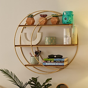 Dormify 3-Tier Wall Shelf | 23.6" L x 5.9" W x 23.6" H | Metal & Wood | Storage | Moon Shaped | Dorm Room Accent & Decor | Bedroom & Dorm Room Accent