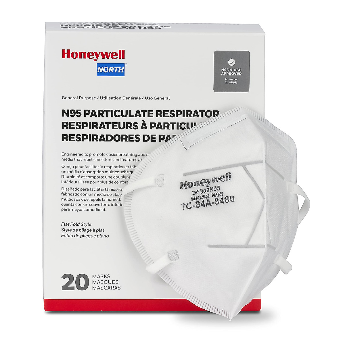 Honeywell Safety Products NIOSH-Approved N95 Flatfold Project Respirator, 20-pack (RWS-54038)