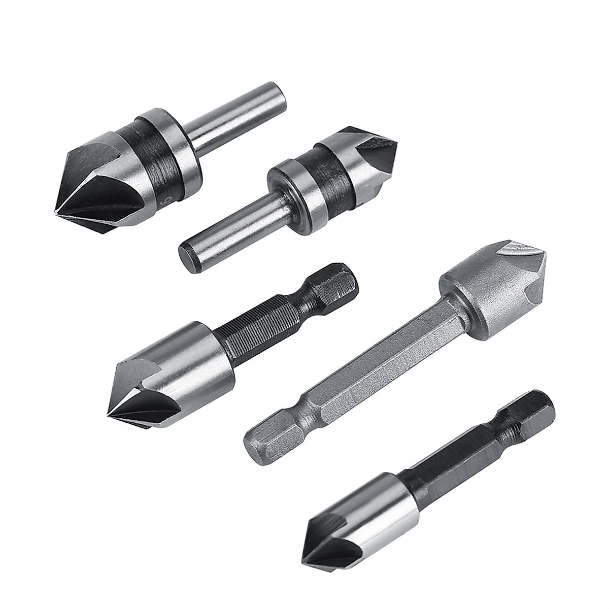 Countersink Drill 5 Pcs 5 Flutes High Speed Steel Chamfering Cutter Automatic Center Punch Bit for Wood