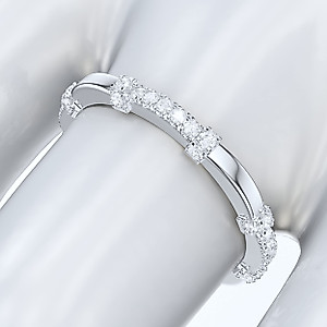 PRSTANI 10K White Gold Petite Wave Shape Simulated Diamond Wedding Band Eternity Ring (8)