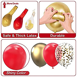 Red Gold Balloons Garland Kit, 120Pcs 18 12 10 5In Red and Gold Balloons With Gold Confetti Balloons for Valentines Wedding Bachelorette Birthday Baby Shower Engagements Anniversary Party Decorations