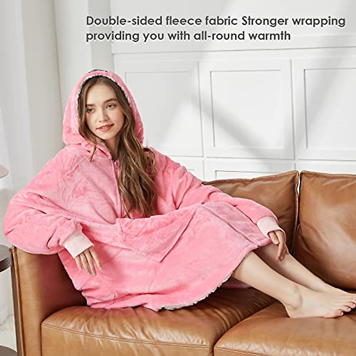 JOYWOO Wearable Blanket Hoodie, Oversized Hoodie Sweatshirt Blanket for Adults Women Men, Gift, Cozy and Fuzzy Sherpa Hoodie Blanket with Zipper and Giant Pocket