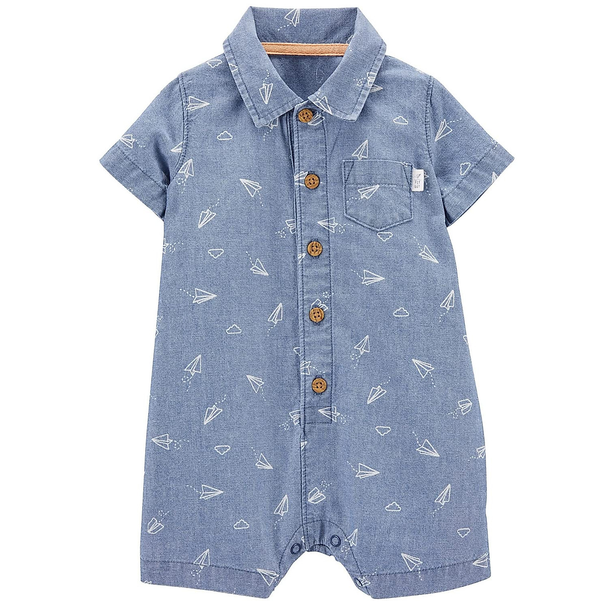 Carter's Baby Boys' One Piece Short Sleeve Romper (24 Months, Chambray/Plane)