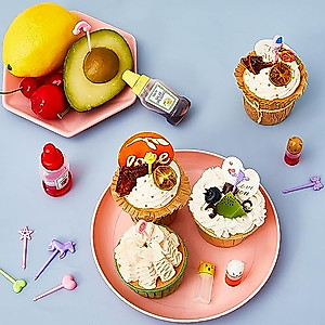 26 Pcs Lunch Bento Soy Sauce Case Container 5 Mini Plastic Condiment Squeeze Bottles Cute Kids Lunch Accessories with Dropper 20 Animal Food Picks for Honey Salad Sauces Oil Ketchup (Vivid Style)