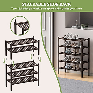 ROMGUAR CRAFT 2 Tier (Thick) Bamboo Shoe Rack for Closet Free Standing Wood Shoe Shelf for Entryway Small Space Stackable 27"x12"x14" (Black Brown)