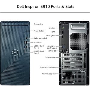 Dell Inspiron i3891 Desktop Computer - 11th Gen Intel 8-Core i7-11700 up to 4.90 GHz Processor, 64GB DDR4 Memory, 512GB SSD + 12TB HDD, Intel UHD Graphics 630, DVD Burner, Windows 11 Pro