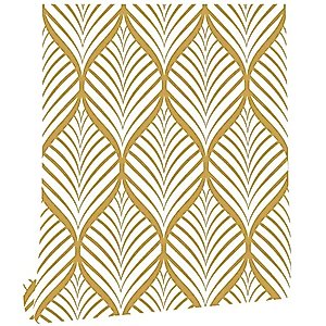 White and Gold Peel and Stick Contact Paper Self Adhesive Boho Wallpaper Removable Vinyl Film Decorative Shelf Drawer Liner Sticker 17.7 inch x 118 inch (White and Gold, 17.7 x 118 inch)