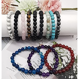 MOZAKA 12Pcs Gorgeous Semi-Precious Gemstones Round Beads Energy Power Crystal Reiki Healing Elastic Stretch Bracelet for Women Men Gifts