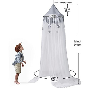 LOAOL Canopy for Kids Bed with Stars, Crib Canopy with Dome, Elegant Net Hanging Fairy Girl Bed Canopy Princess Room Decoration Reading Nook Corner Curtain Fits Full Crib, Twin, Queen Play Castle Tent