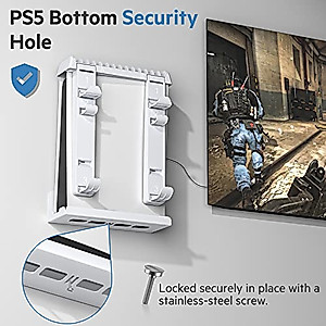 PS5 and PSVR2 Wall Mount, Grathia 8 in 1 Sturdy PS5 and PSVR2 Wall Mount Kit with Controller Holder and Headphone Hanger, 14 Video Game Storage Stand for Playstation 5 (Disc and Digital Edition)