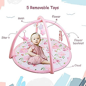 Baby Gym Infant Play Mat for Newborn Toddler Activity Gym Baby Play Gym with 5 Toys, Thicker Mat Washable