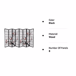 SQUARE FURNITURE Screen 8 Panel Black Plum Blossom Design Room Divider (8-Panel)