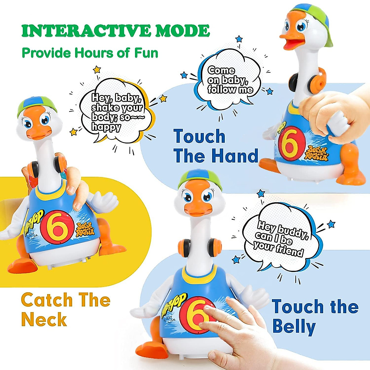 BABYFUNY Hiphop Goose Dancing Toys for Toddlers 1-3 with Music Singing Lights - Musical Toys for Toddlers 1-3，Baby Toys 12-18 Months - Gifts for 1 2 3 Year Old Boys Girls Toddlers - Blue