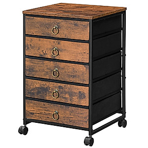 HOOBRO 5-Drawer Chest, File Cabinet, Office Cabinet with Drawers, Rolling Printer Stand, Filing Cabinet for Living Room, Home Office, Nonwovens Drawer, Easy Assembly, Rustic Brown BF50WJ01