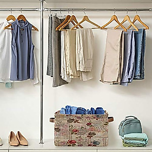 ALAZA Decorative Basket Rectangular Storage Bin, Watercolor Rose Flower Bouquet Paisley Organizer Basket with Leather Handles for Home Office