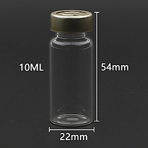 JIUWU 50 Pack Sealed Clear Glass Vial Sterile Essential Oil Bottles Liquid Containers with Pull Ring Aluminum Septa Seals Injection Vials 10ml (0.3 Oz)