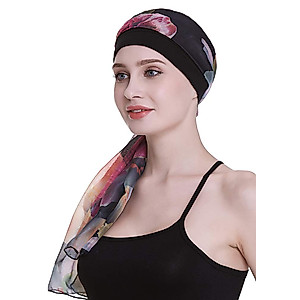 FocusCare Black Chemo Turbans for Alopecia Women Cancer Patients Headwear Medical Cap