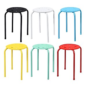 6-Pack Plastic Stackable Stools, 17.5" Multipurpose Stool Chairs w/Metal Frame, X-Shape Connection, Non-Slip Feet, Mulit Color for Students Child Kids, Colorful