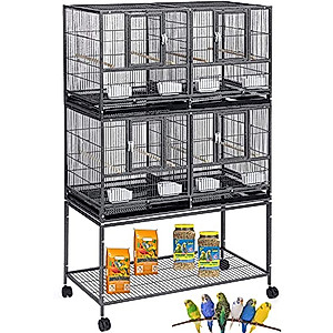 1/2/3-Combo Stacker Center Divided Breeder Breeding Bird Flight Double Rolling Cage for Aviaries Canaries Cockatiels Lovebirds Finches Budgies Small Parrots (Black Vein, Two Stacker)
