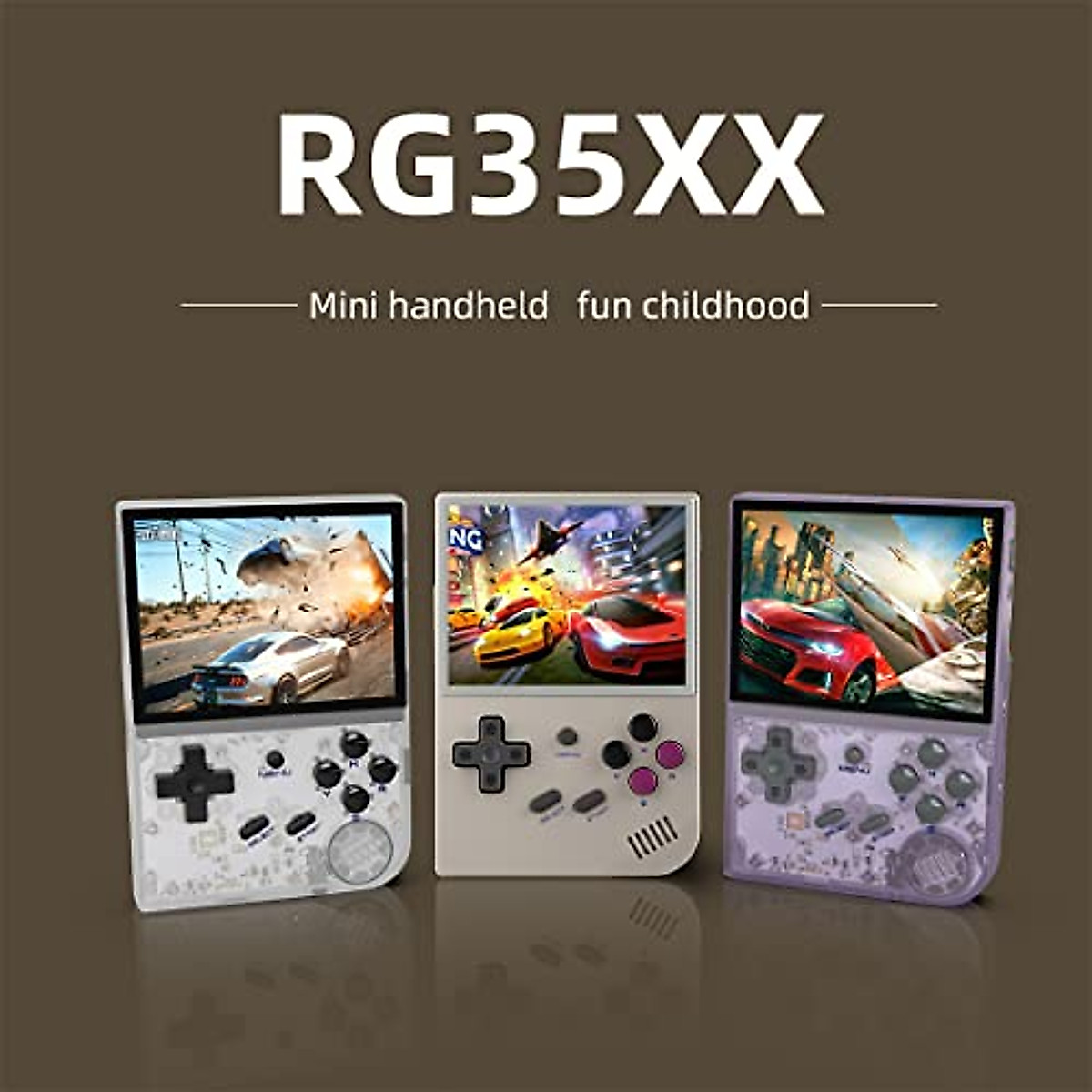 FABB RG35XX Handheld Console, 64+128G Game Console with 8000 Games, 3.5-Inch Cortex-A9 System Console, for Kids and Adults (Transparent Purple)