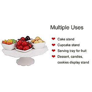 BPFY 10 Inch Round White Ceramic Cake Stand, Decorative Cupcake Stand, Dessert Display Plates for Snacks and Cookies, Floral Embossed Victorian Candy Dish, Baby Shower, Birthday, Wedding Party Decor